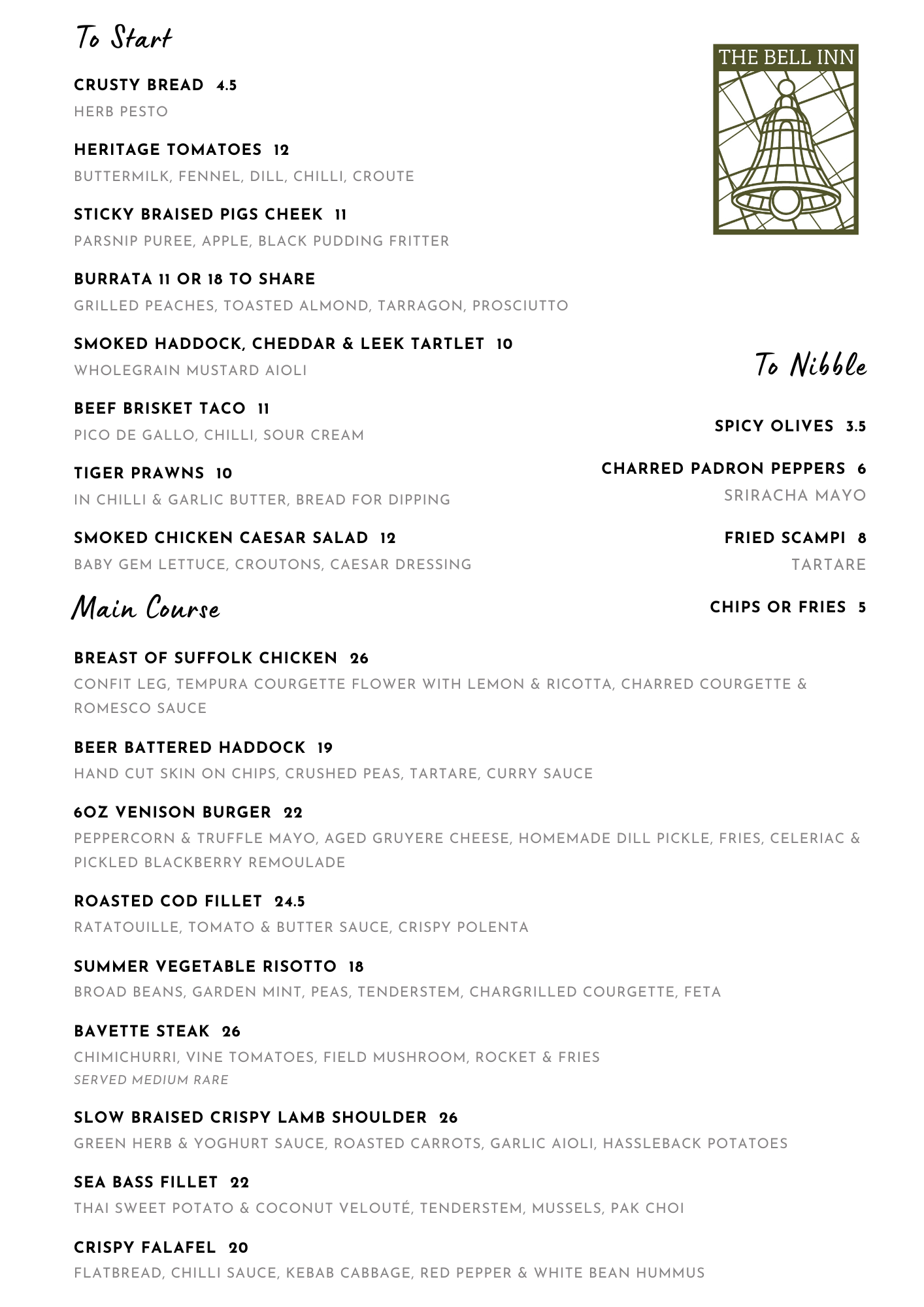 Menus - The Bell Inn Kersey